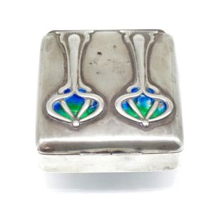 Edward VII Sterling Silver Art Nouveau Card Box, Enamel Decoration ...