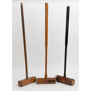 Set of Three Vintage Wooden Croquet Mallets - 97cm High - Sporting ...