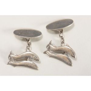 Fish-Shaped Sterling Silver Cuff Links, 1969 Edinburgh Hallmark ...