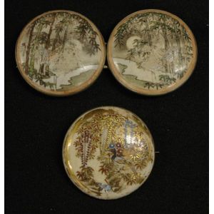 Japanese Satsuma Floral Bird Buckle and Brooch Set - Ceramics ...