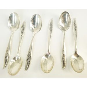 Set of Six Silver Tea Spoons with Floral Detail - Flatware/Cutlery and ...