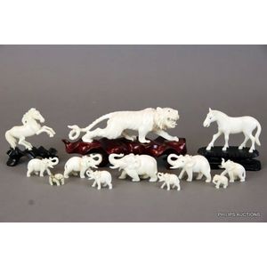Vintage Ivory Animal Figurines with Stands - Ivory - Oriental