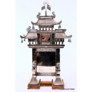 Rare Chinese Silver Architectural Table Screen, X-ray Tested, .950 ...