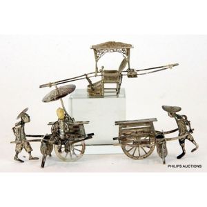 Chinese Export Silver Miniature Rickshaws Collection, Various Makers ...
