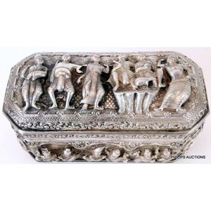 Burmese Silver Table Box with Buddha Legends, Early 20th Century ...