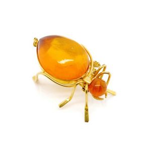 Amber Ant Brooch in Gilt Metal - Brooches - Jewellery