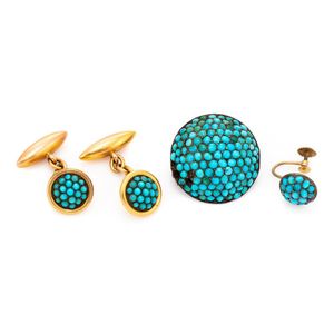 Antique Australian Turquoise Jewelry Set - Earrings - Jewellery