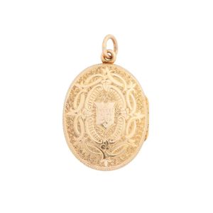 15ct Gold Oval Locket with Engraved Foliate Decoration - Pendants ...