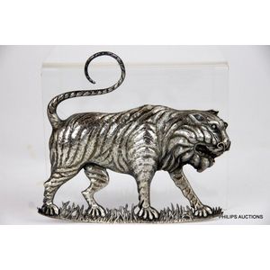 Embossed Oriental Silver Tiger Belt Buckle - Zother - Oriental