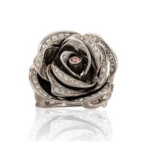 White Gold Rose Ring with Pink and White Diamonds - Rings - Jewellery
