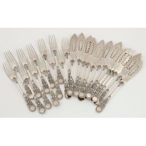 Antique English Sterling Silver Fish Cutlery Set for 12 - Flatware ...