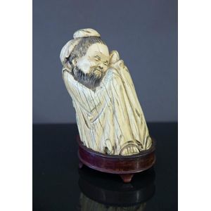 Chinese Ivory Sleeping Man Figure with Stand - Ivory - Oriental