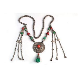 Chinese Silver Necklace with Turquoise and Coral Pendant - Zother ...