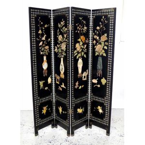 Black Lacquer Screen with Mother of Pearl Inlay - Furniture - Oriental