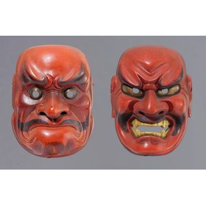Meiji/Taisho Wood Noh Masks: Beshimi and Rashomon - Zother - Oriental