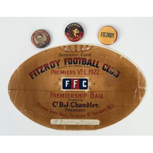 1922 Fitzroy Premiership Dinner Souvenir Menu and Badges Collection ...