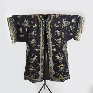 Blue Silk Surcoat with Lily and Butterfly Embroidery, 19th Century ...