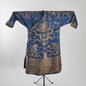 Tibetan Chuba Robe, 19th Century, Blue Silk Brocade Metallic - Textiles ...