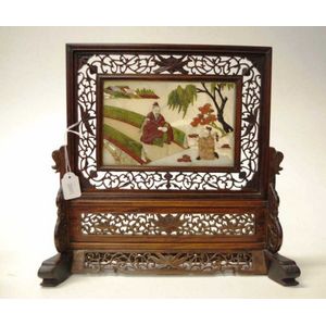 Chinese Jade and Carved Wood Table Screen with Figures Plaque ...