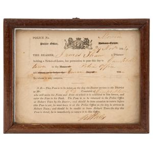 Convict ticket of leave, Tasmanian / Van Dieman's Land 19th century ...