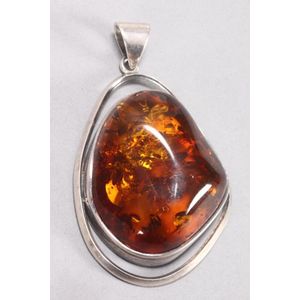 Organic Amber Pendant in Sterling Silver Framework, Stamped 925 ...