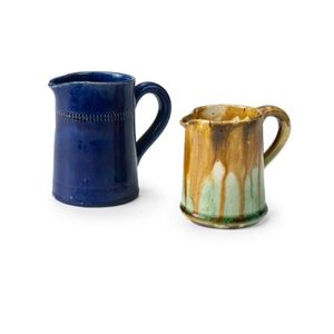 Australian Colonial Pottery cream jugs in cobalt and green/brown glaze ...