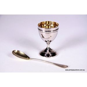 French Silver Egg Cup and Spoon Set - Mugs, Cups & Goblets - Silver