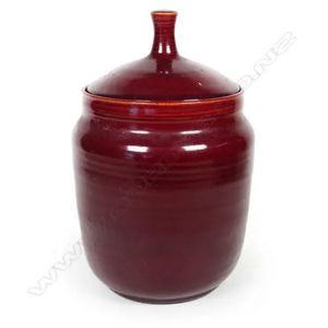 Maroon Glazed Lidded Pot by Olive Jones, Signed 1942 - New Zealand ...