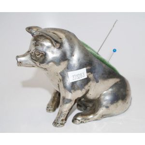 Vintage Silver Pig Pin Cushion - 10.5 cm Height - Sewing - Zother ...