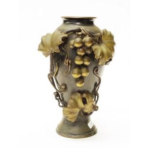 Japanese Bronze Vase with Grape Relief, Marked, 23 cm Height - Bronze ...