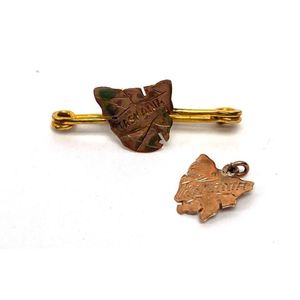 9ct Yellow Gold Tasmania Map Pendant and Bar Brooch Set - Brooches ...