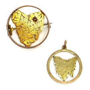 9ct Yellow Gold Australia Map Brooch & Pendant Set, 3.8g - Brooches ...