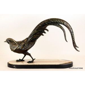Art Deco Spelter Pheasant Figure on Onyx and Marble Base - Animals ...