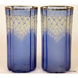 French Blue Enamelled Vases, c1900: Floral Motifs, 27 cm Height ...