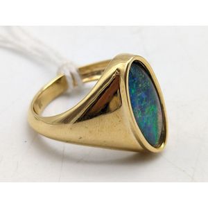 Modernist 9CT Gold Opal Ring with Oval Shape Stone - Rings - Jewellery