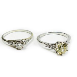 Two Diamond Rings: 0.94ct Old European & 0.35ct Round Brilliant - Rings ...