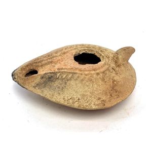 Roman terracotta oil lamp with raised line pattern, 2nd-4th century ...