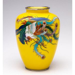 Japanese Cloisonne Vase with Colorful Phoenix, Ando Mark, 19cm ...