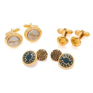 Gold tone Louis Vuitton, Ferragamo & Bally cufflinks with box ...
