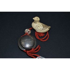 Meija Duck Netsuke with Silver Inro - Inro - Oriental