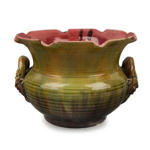 Rare V.A.P. pottery jardiniere with gargoyle handles, late 19th century ...