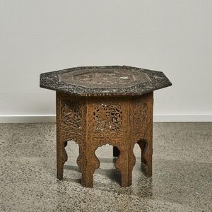 Carved Indian Table with Copper Peacock Inlay and Openwork - Furniture ...