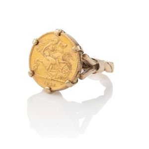 1914 Gold Half Sovereign Ring in 9ct Gold Setting - Rings - Jewellery