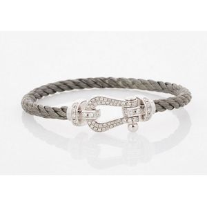 Fred Steel Rope Bracelet with Diamond Clasp in White Gold - Bracelets ...