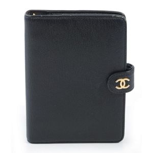 Chanel Black Leather Agenda Cover with Binder Rings and Pockets ...