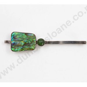 New Zealand Silver Paua and Greenstone Lapel Brooch by Adkins ...