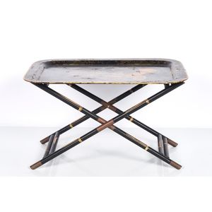 19th Century Tole-Ware Tray Table with Folding Wooden Stand - Tin ...