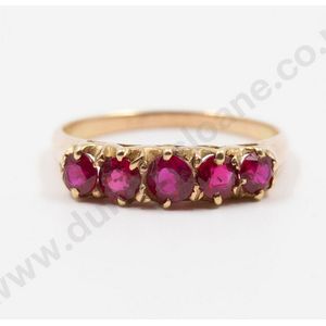 Victorian 15ct Five Stone Ruby Bridge Ring, Size R 1/2 - Rings - Jewellery