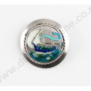 New Zealand silver enamel Arts & Crafts sailboat brooch, 40mm ...