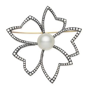 Diamond and South Sea Pearl Brooch, Openwork Design, 4.50ct - Brooches ...
